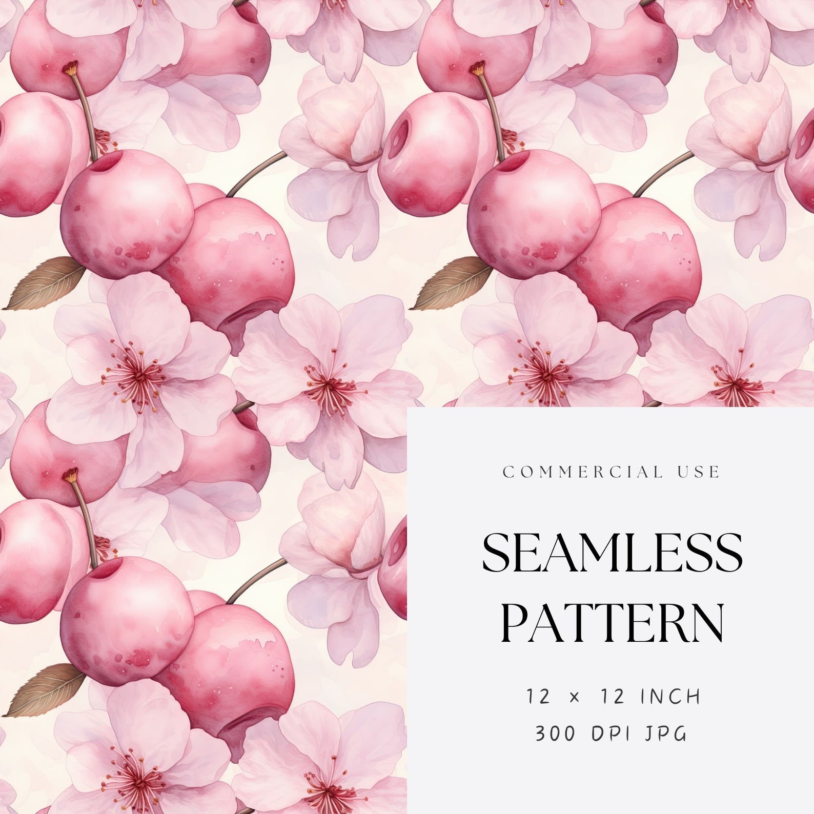 Watercolor Seamless Cherry Paper, Cherry Blossom Pattern Summer Paper ...