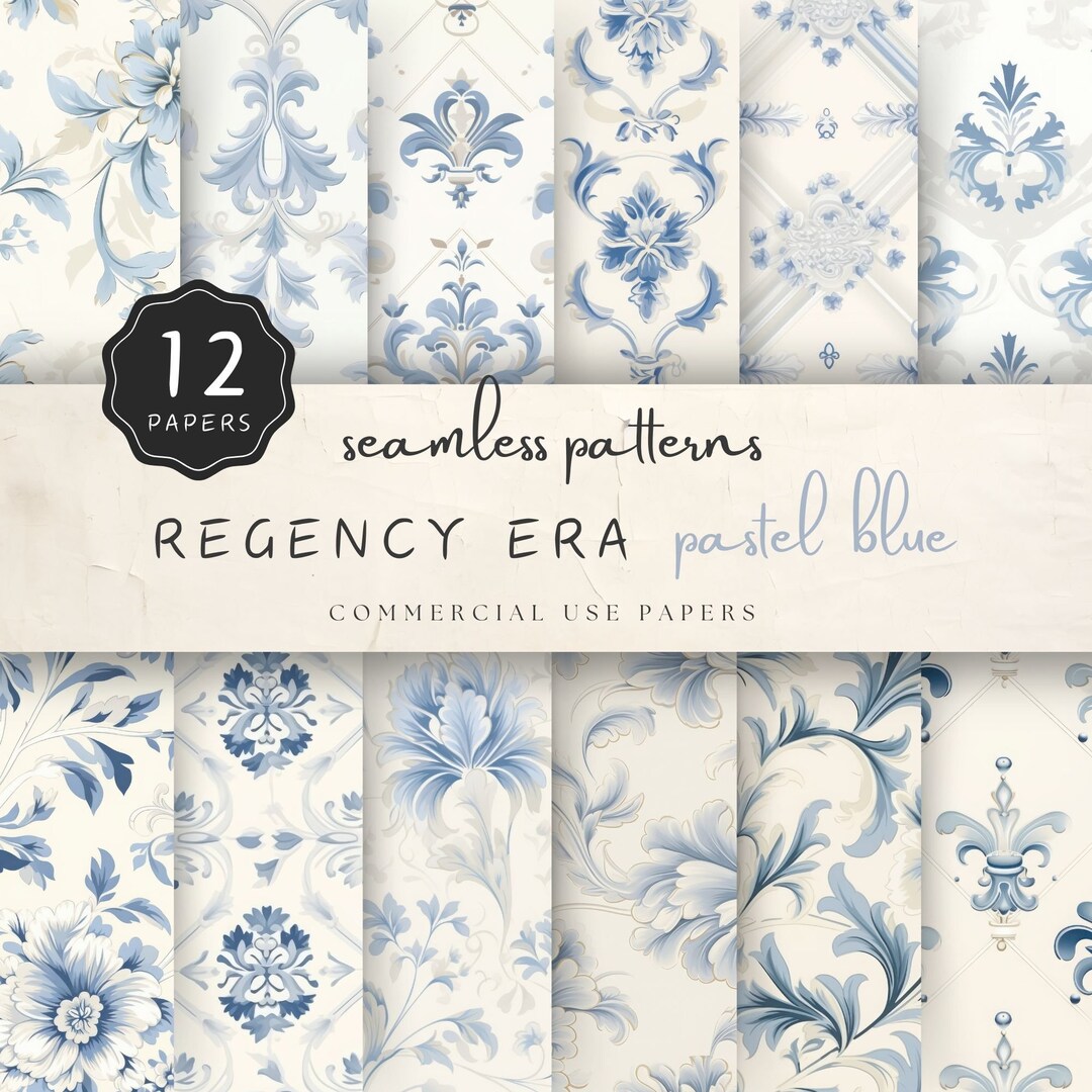 Regency Era Pattern in Pastel Blue, Seamless Background Jpg in Soft ...