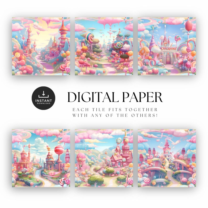 Candyland Digital Paper Pack, Seamless Pattern Clipart JPG, Pink Lolly ...