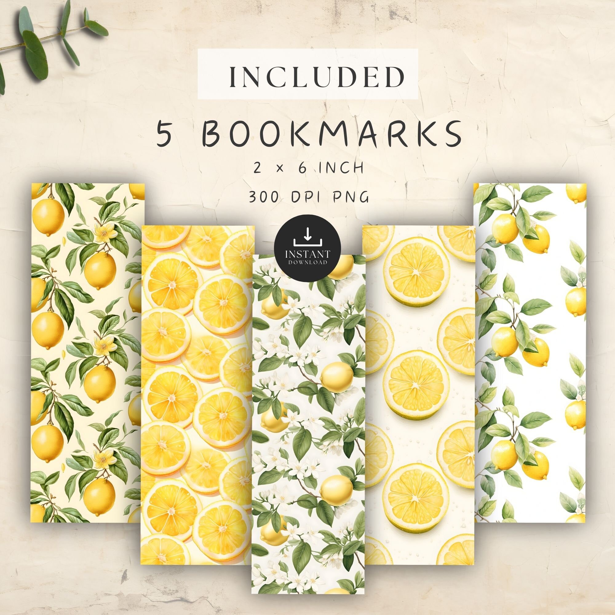 Fresh Citrus Printable Bookmark, Yellow Lemon Slices and Blossom, 5 ...