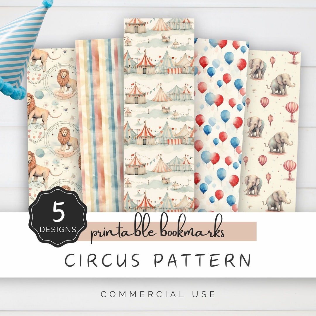 Circus Pattern Printable Bookmark, Watercolor Cute Bookmarks Tent ...