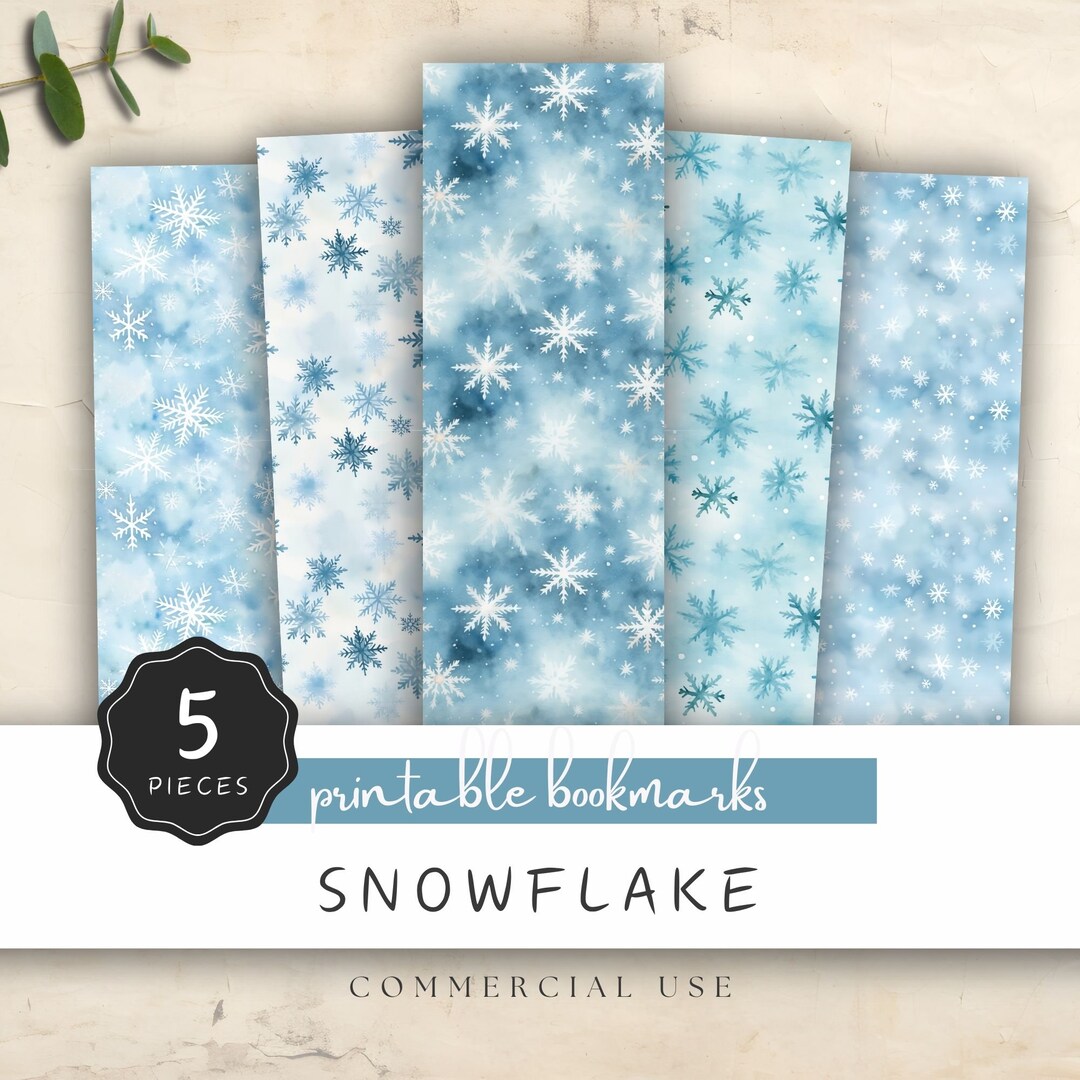 Snowflake Printable Bookmark, Blue and White Watercolor Pattern Winter ...