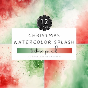 Christmas Background, Watercolor Splash Texture Pack, Green and Red ...
