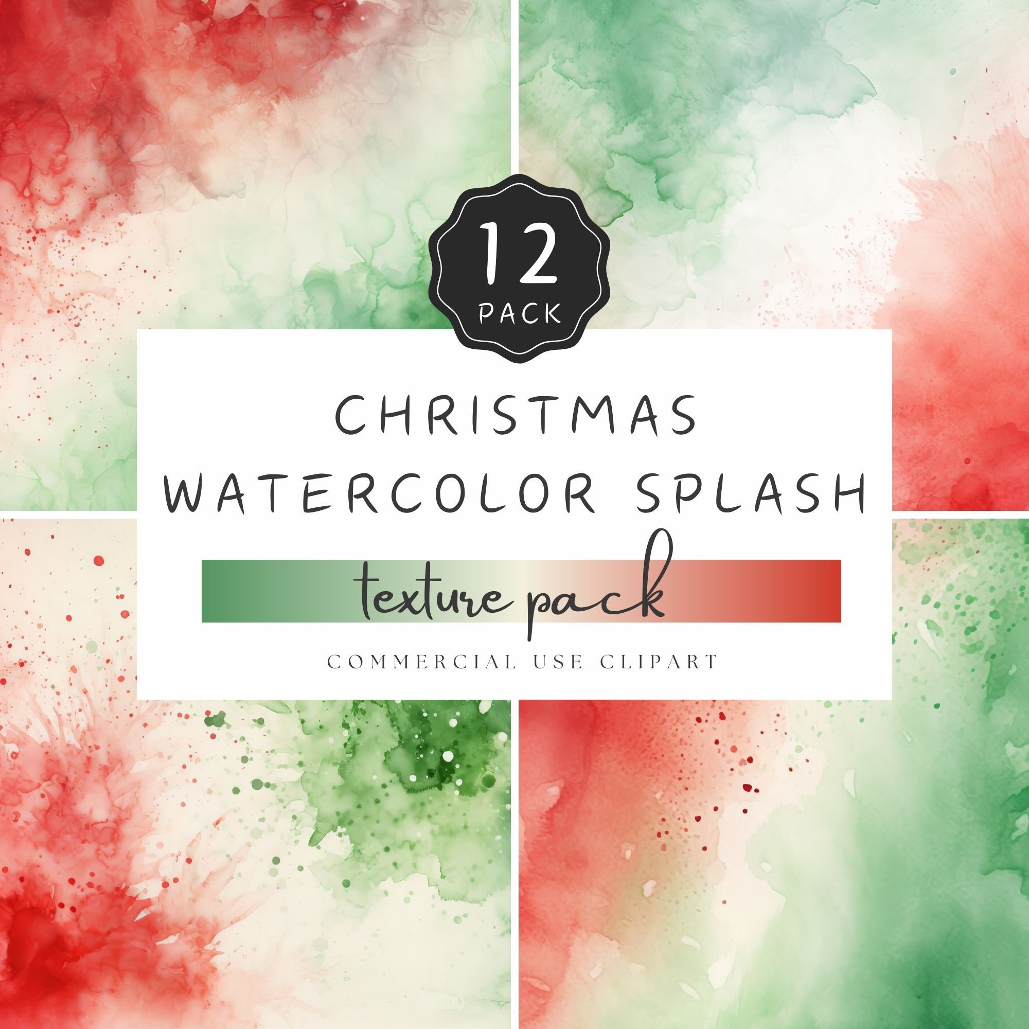 Christmas Background, Watercolor Splash Texture Pack, Green and Red ...