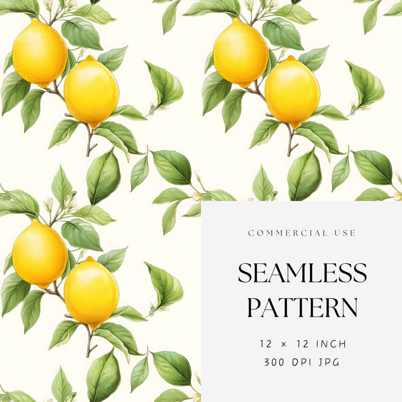 Lemon Digital Paper Seamless JPG, Summer Fruit Blossom Branches, Juicy ...