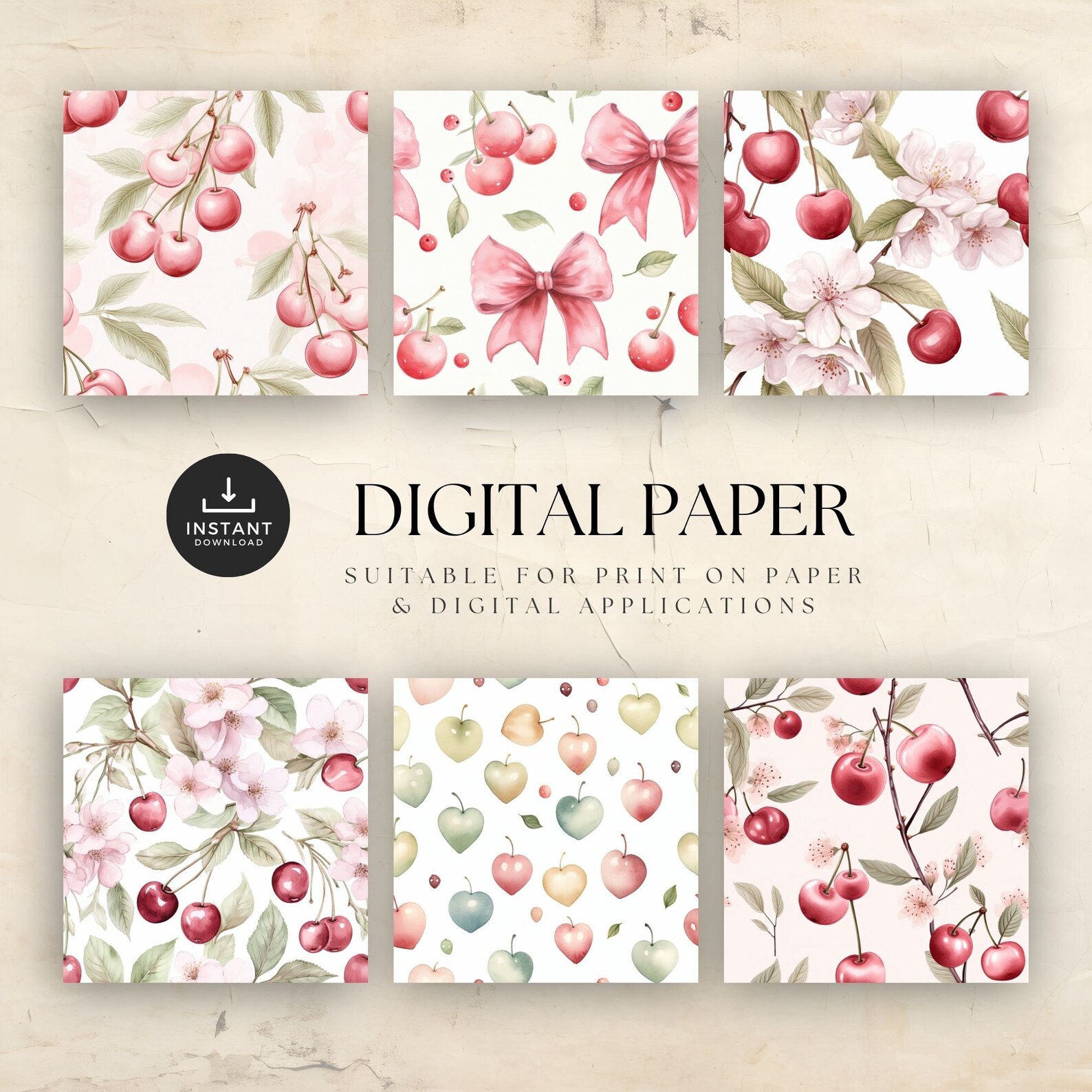 Watercolor Seamless Cherry Paper, Cherry Blossom Pattern Summer Paper ...