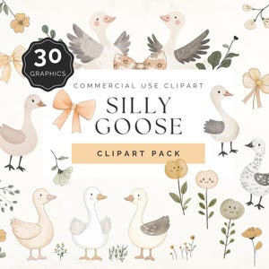 Silly Goose Clipart, Watercolor Quirky Animals, Funny Geese With ...