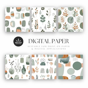 Scandi Digital Paper, Sage Green and Copper Boho Elements Pattern ...