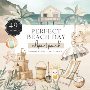 Perfect Beach Day Clipart, Summer Watercolor Vacation Getaway, Family ...