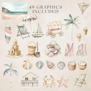Perfect Beach Day Clipart, Summer Watercolor Vacation Getaway, Family ...