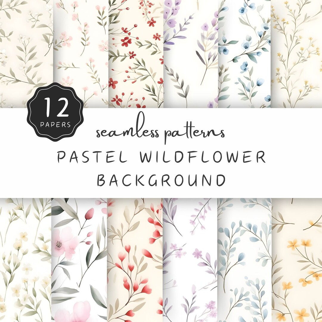 Pastel Wildflower Background JPG Watercolor Seamles Pattern Floral ...