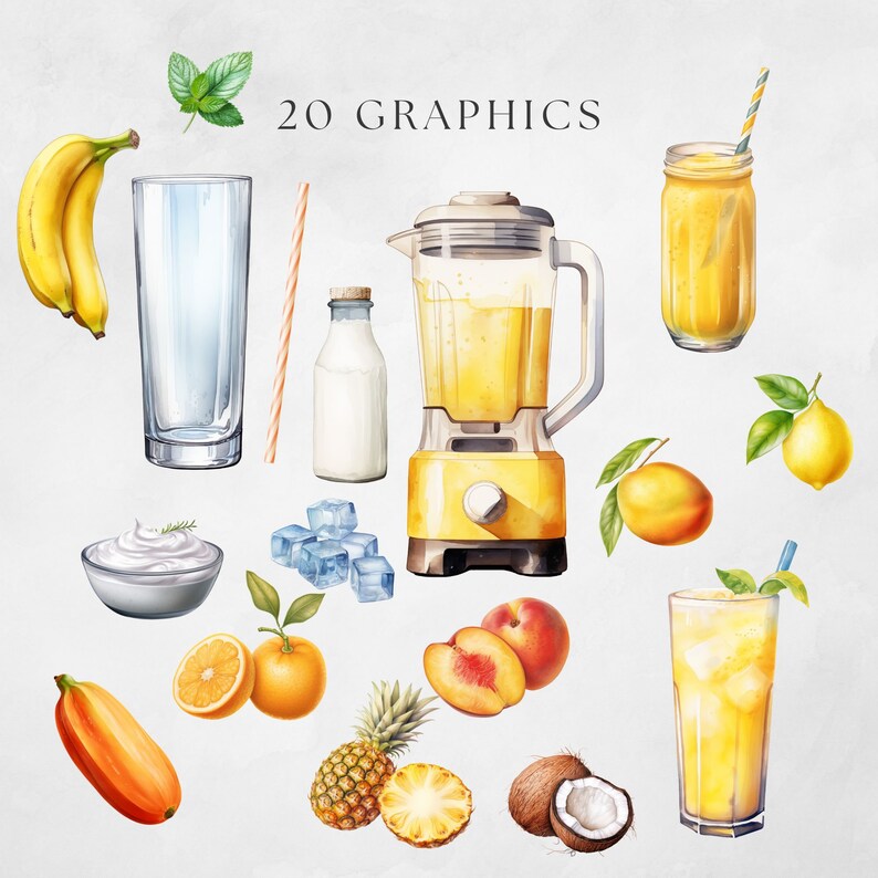 Smoothie Clipart Yellow Fruits Banana Pineapple Mango Orange Lemon ...
