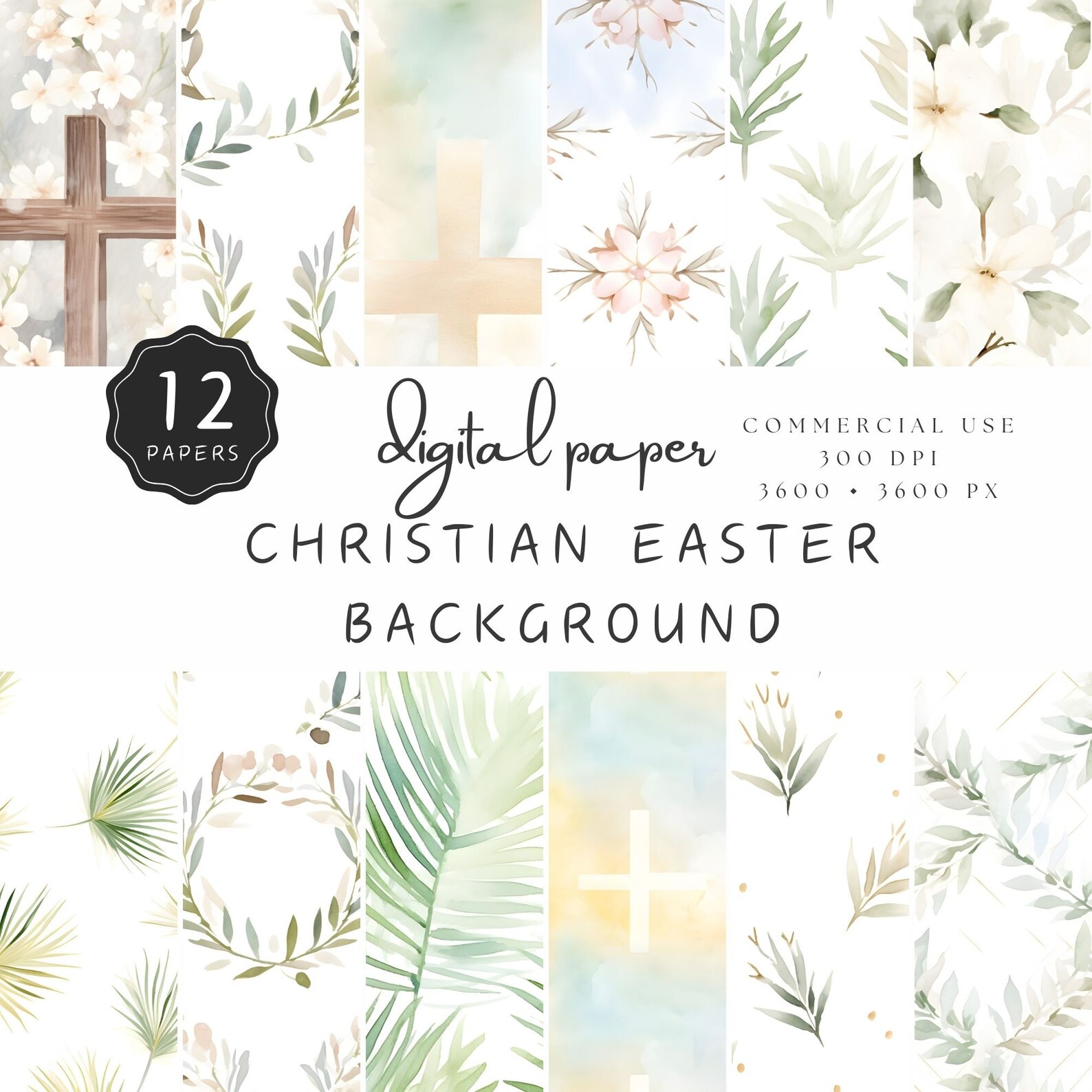 Western Easter Digital Paper, Christian Easter Background, Cross ...