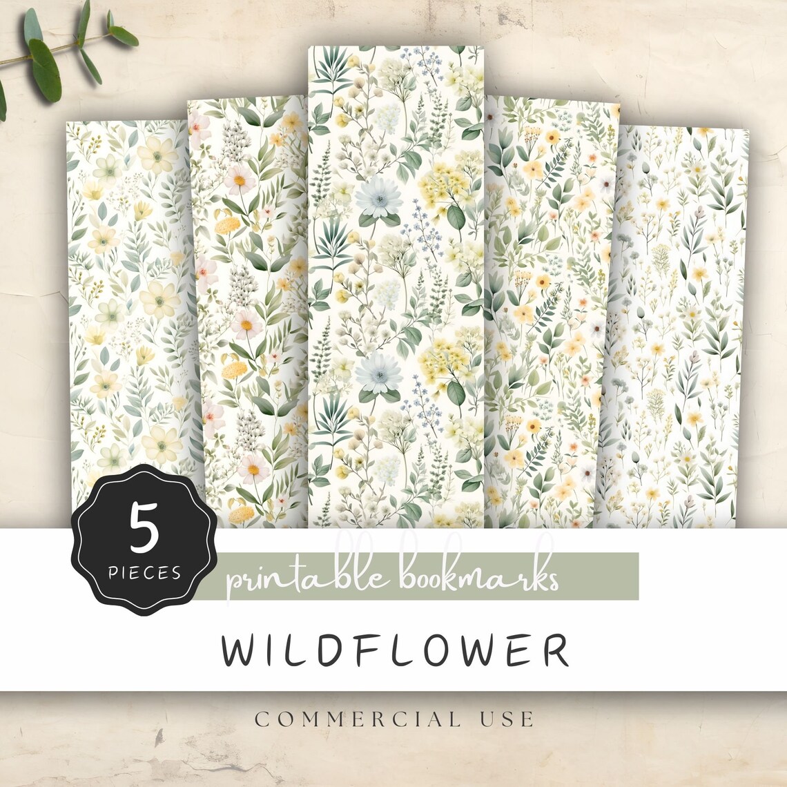 Wilflower Printable Bookmark, Neutral Watercolor Pattern Scandinavian ...