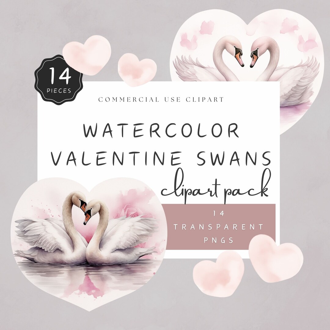 Swan Clipart Valentine Swans Clipart in Romantic Hearts Swan Couples on ...