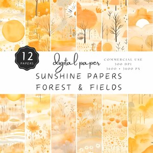 Sunshine Digital Paper, Seamless Pattern, Sunlit Flower Fields, Orange ...