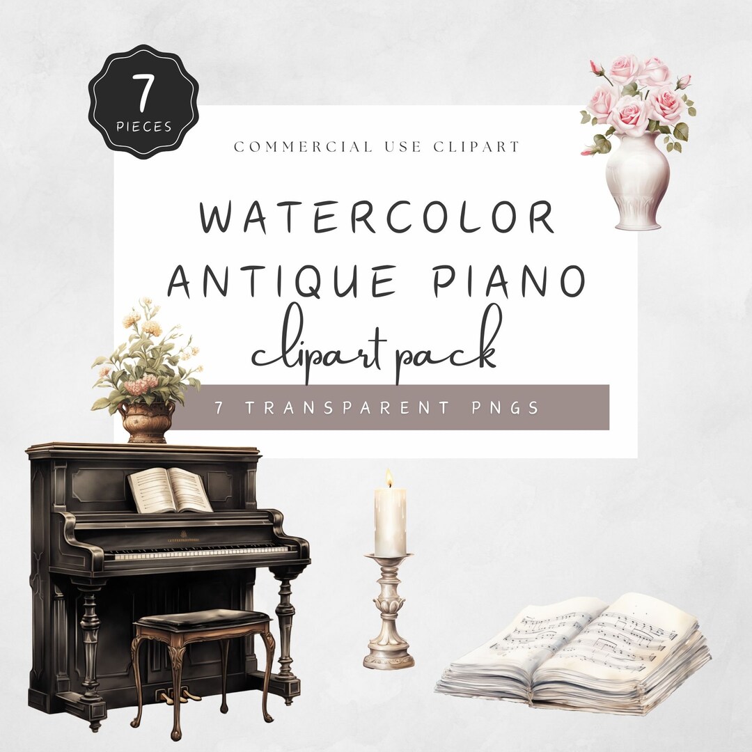 Piano Clipart Watercolor Antique Pianos White Light Brown Wood Candle ...