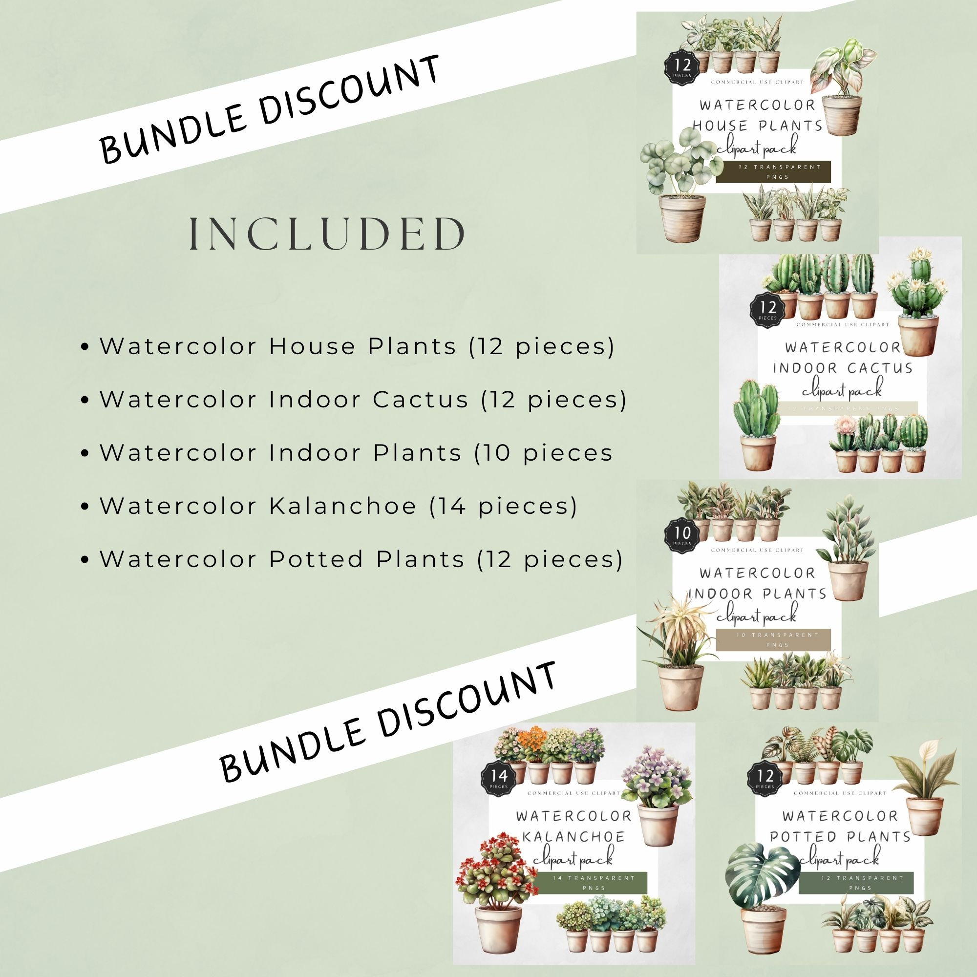 Potted Plant Clipart Bundle Watercolor Indoor Houseplants Cactus ...