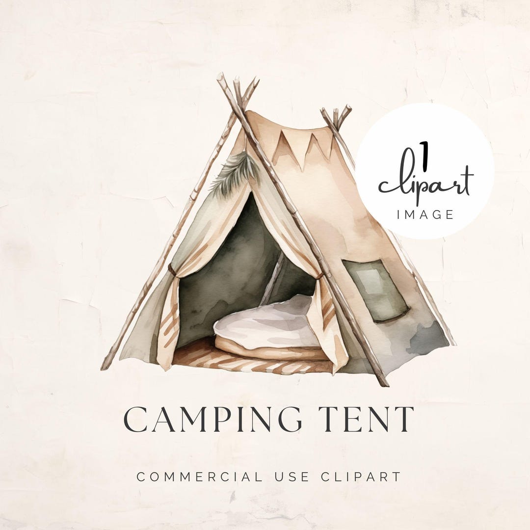 Camping Clipart, Watercolor Tent, Boho Neutral, Baby It's Cold Outside ...