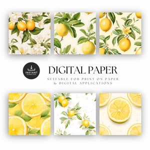 Lemon Digital Paper Seamless JPG, Summer Fruit Blossom Branches, Juicy ...