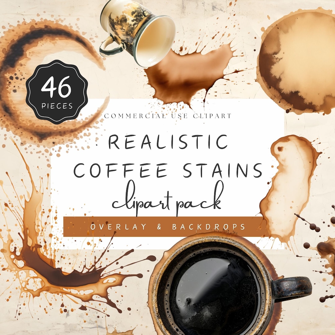 Coffee Stain Overlay, Realistic Coffee Dried on Paper, Fresh Splatter ...