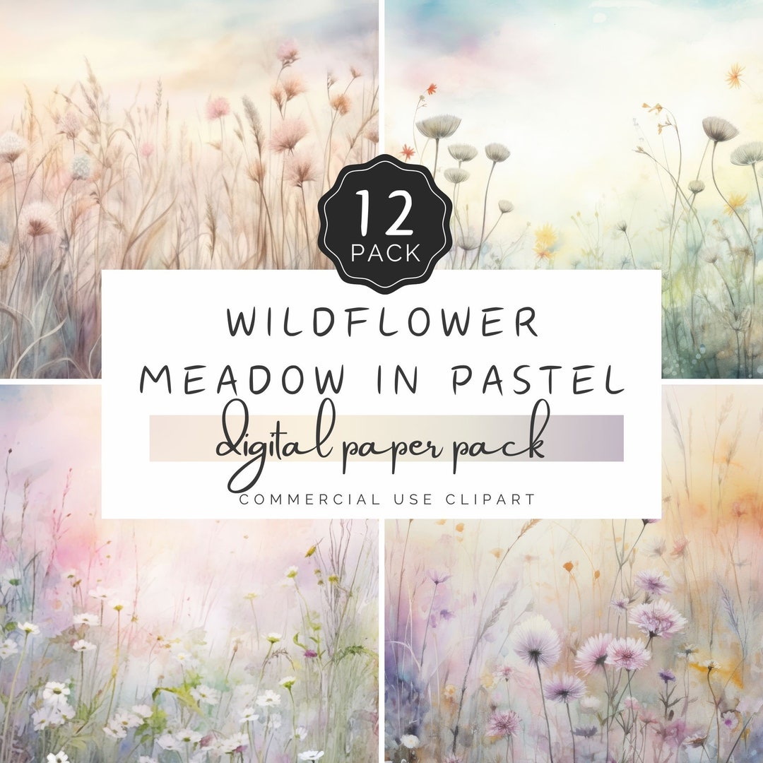 Pastel Wildflower Meadow Paper Jpg, Mystical Meadow Watercolor Wash ...