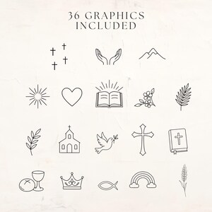 Christian Line Art Icons - 36 Faith SVG for Bible Journaling, Worship ...
