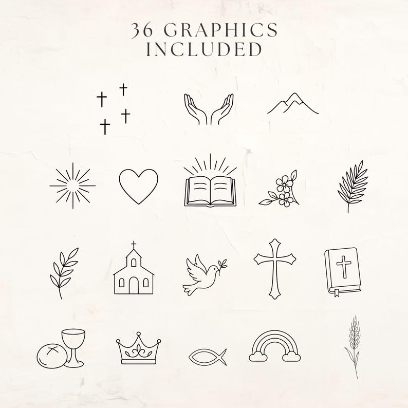 Christian Line Art Icons - 36 Faith SVG for Bible Journaling, Worship ...