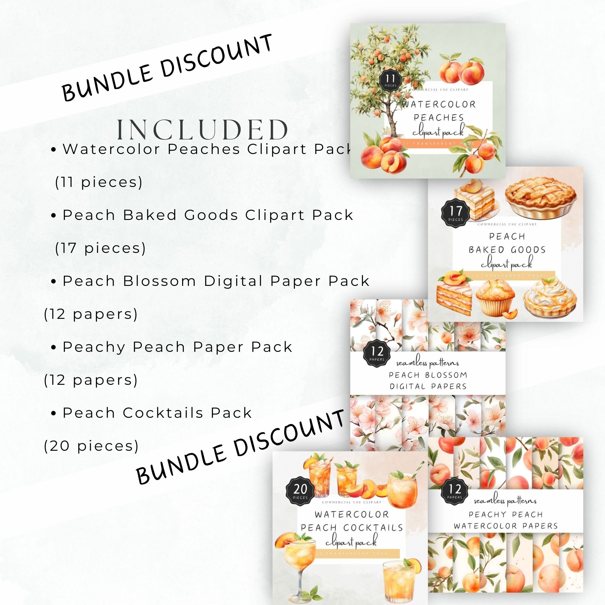 Peach Clipart Watercolor Bundle Peaches PNG Cocktails Cheesecake and ...