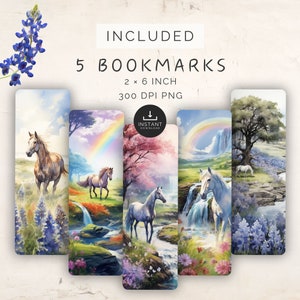 Horse Magic Printable Bookmark, Watercolor Cute Bookmarks Bluebonnet ...