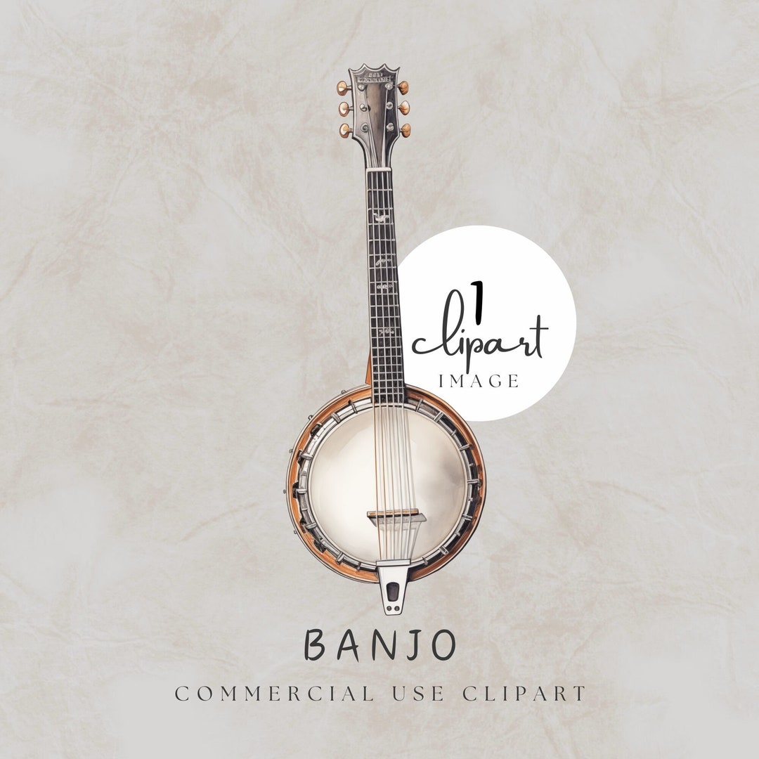 Banjo Clipart Watercolor Music Instrument, Simple Strings, Dark Brown ...