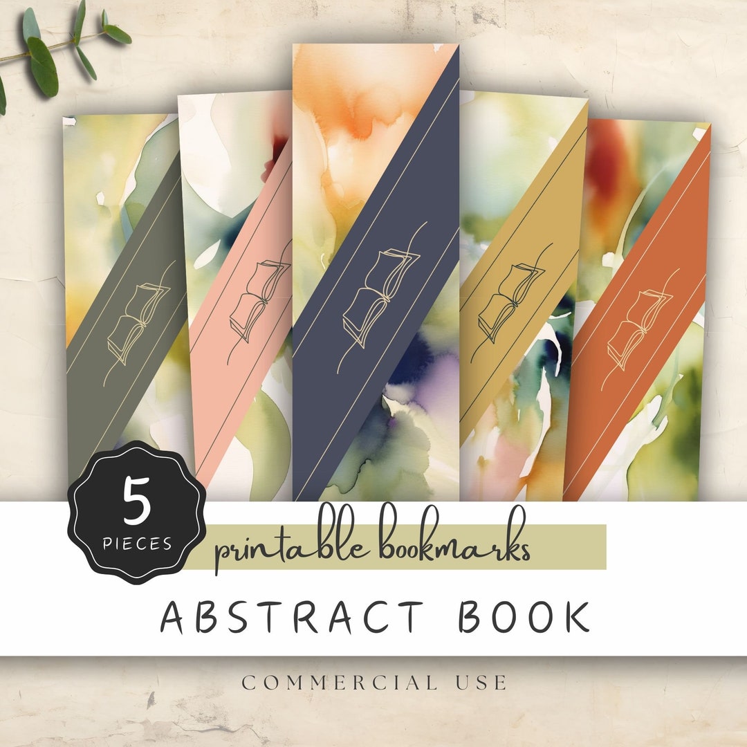 Abstract Printable Bookmark, 5 Reading Book Designs in Watercolor Style ...