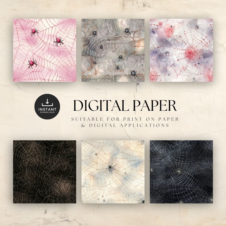 Spiders Web Digital Paper Seamless JPG, Spooky Watercolor Spider Web ...