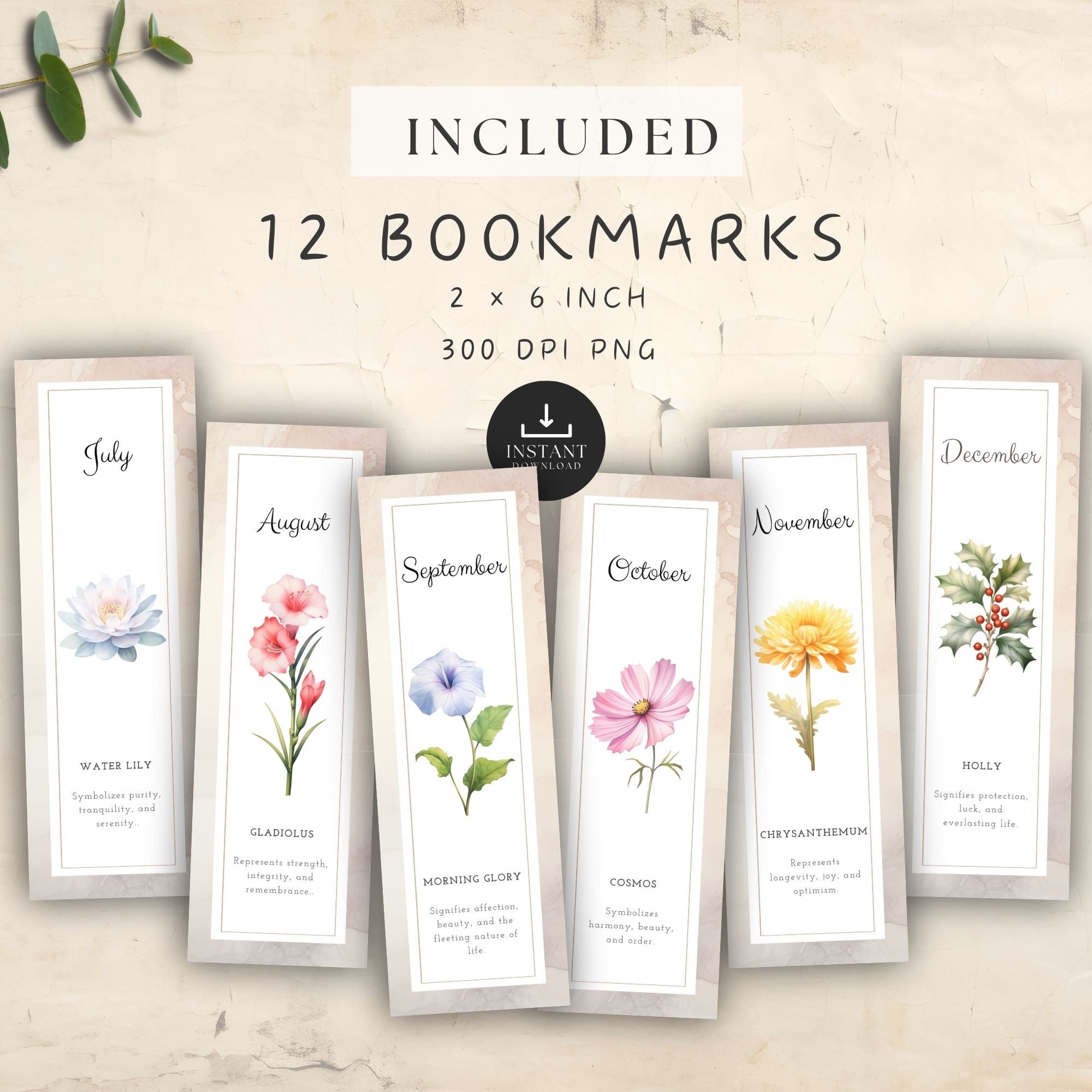 Birth Flowers Bookmark, Printable Birth Month Flower, 12 Designs in ...