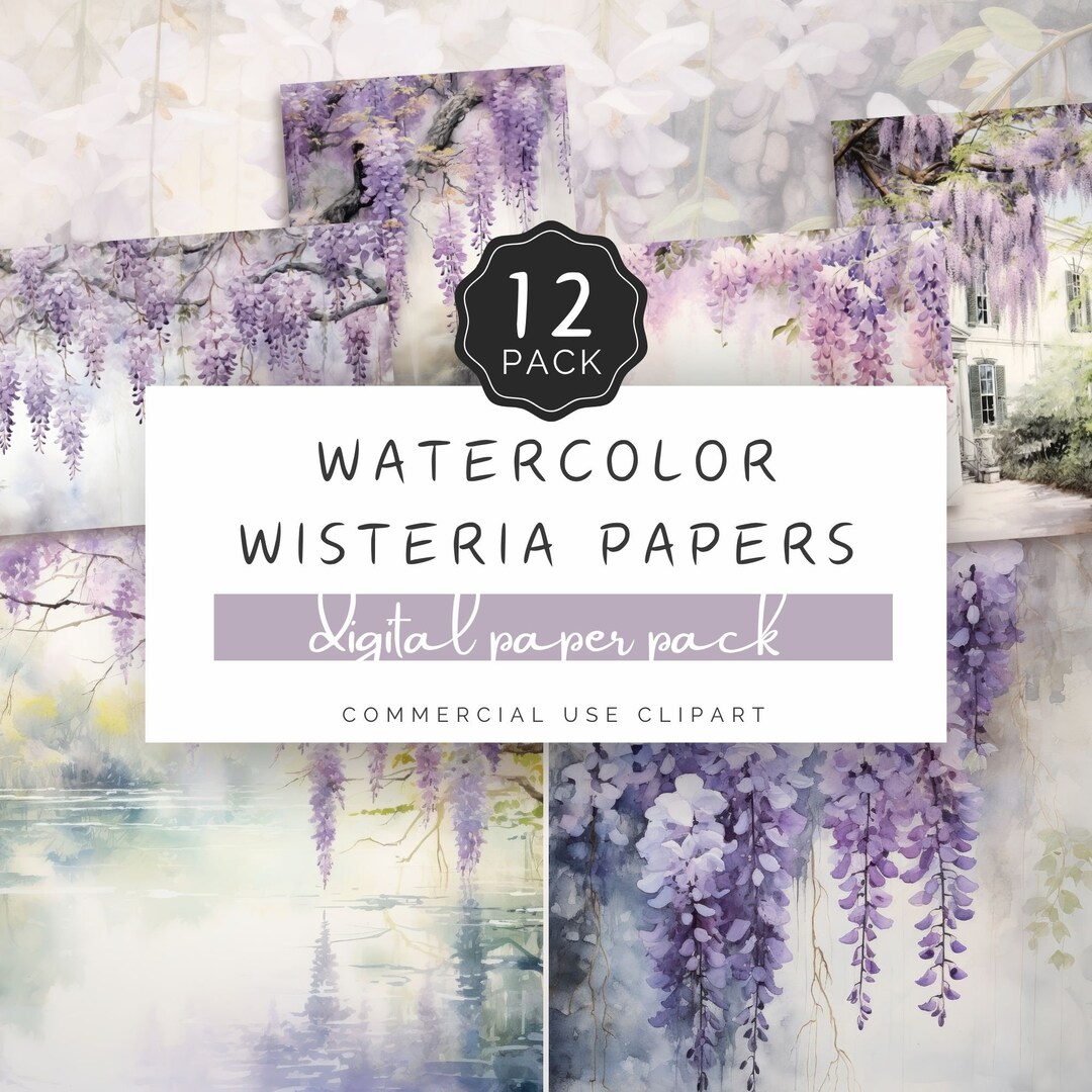 Watercolor Wisteria Paper Jpg, Purple Hanging Floral Background ...