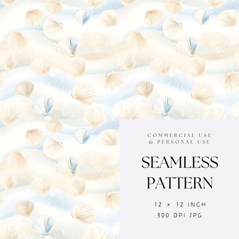 Sandy Beach Digital Paper Seamless, Watercolor Pattern, Seashells and ...