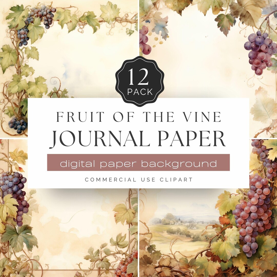 Vine Journal Paper Pack - 12 Vineyard Landscape Digital Paper, Fruit of ...