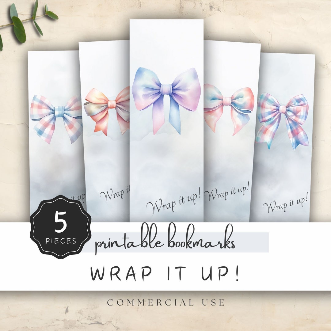 Bow Printable Bookmark, Wrap It Up, Pastel Bow on White Watercolor Wash ...