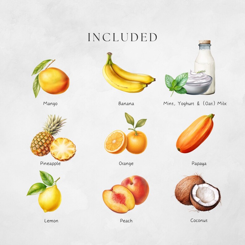 Smoothie Clipart Bundle Watercolor Green Healthy Ingredients Red Forest ...