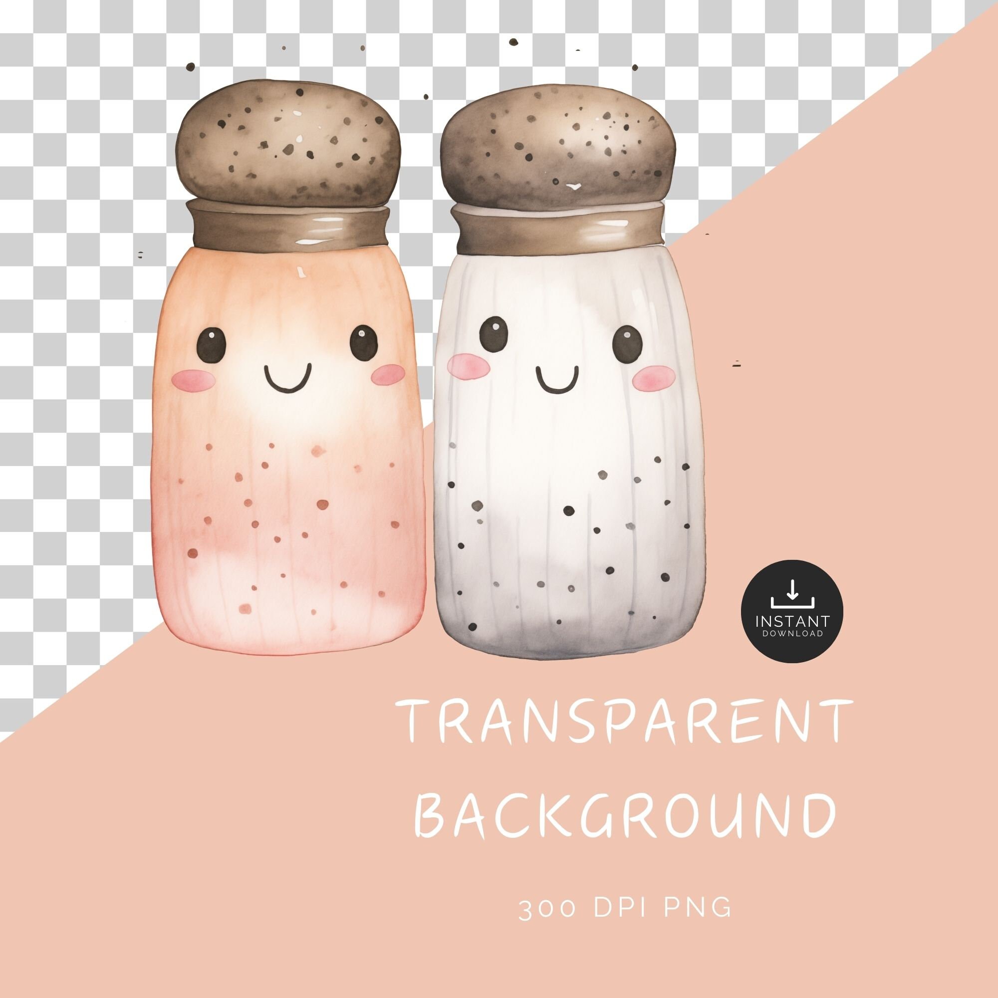 Cutesie Salt & Pepper Set Clipart, Smiley Face Cooking Spice, Kawaii ...