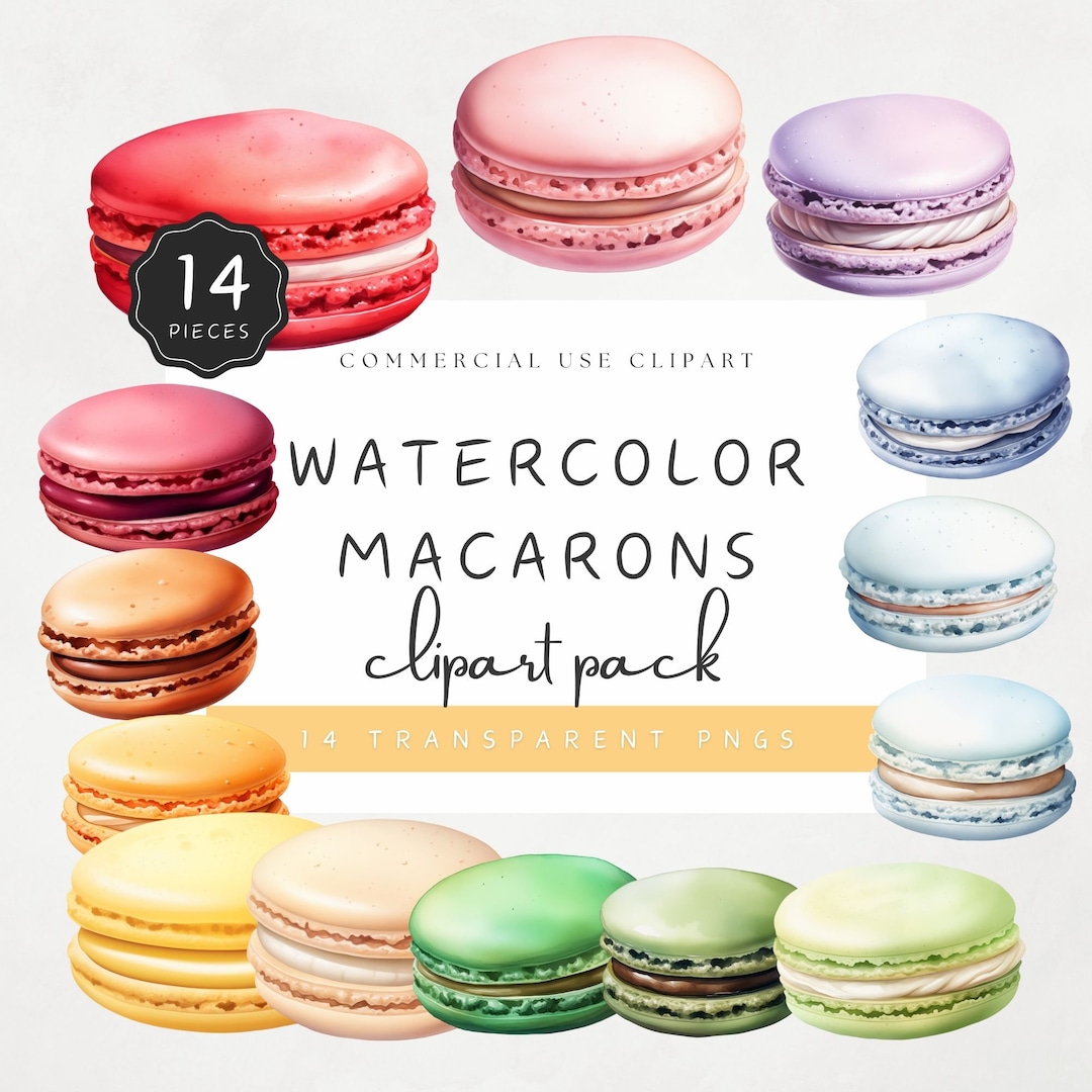 Macarons Clipart Macaroon PNG Watercolor French Pastries Rainbow Colors ...