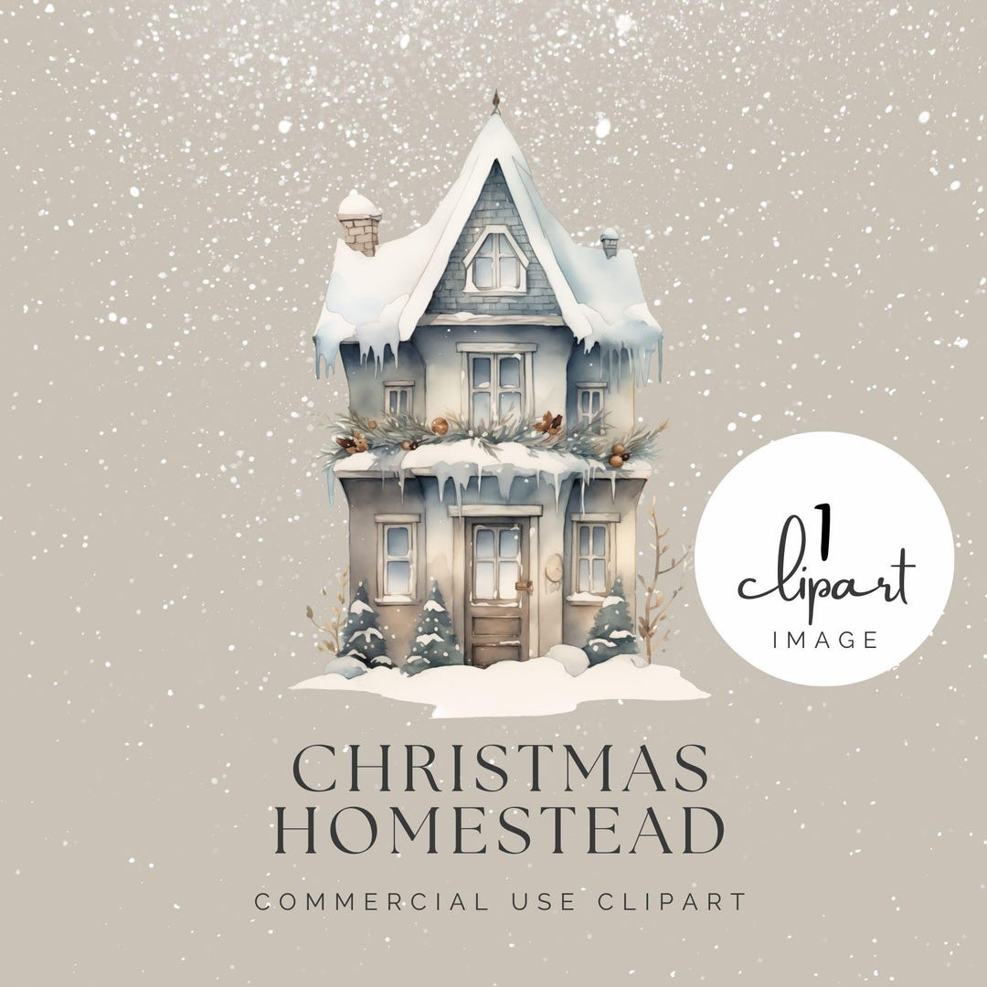 Christmas Homestead Png, Watercolor Christmas Clipart, White Winter ...