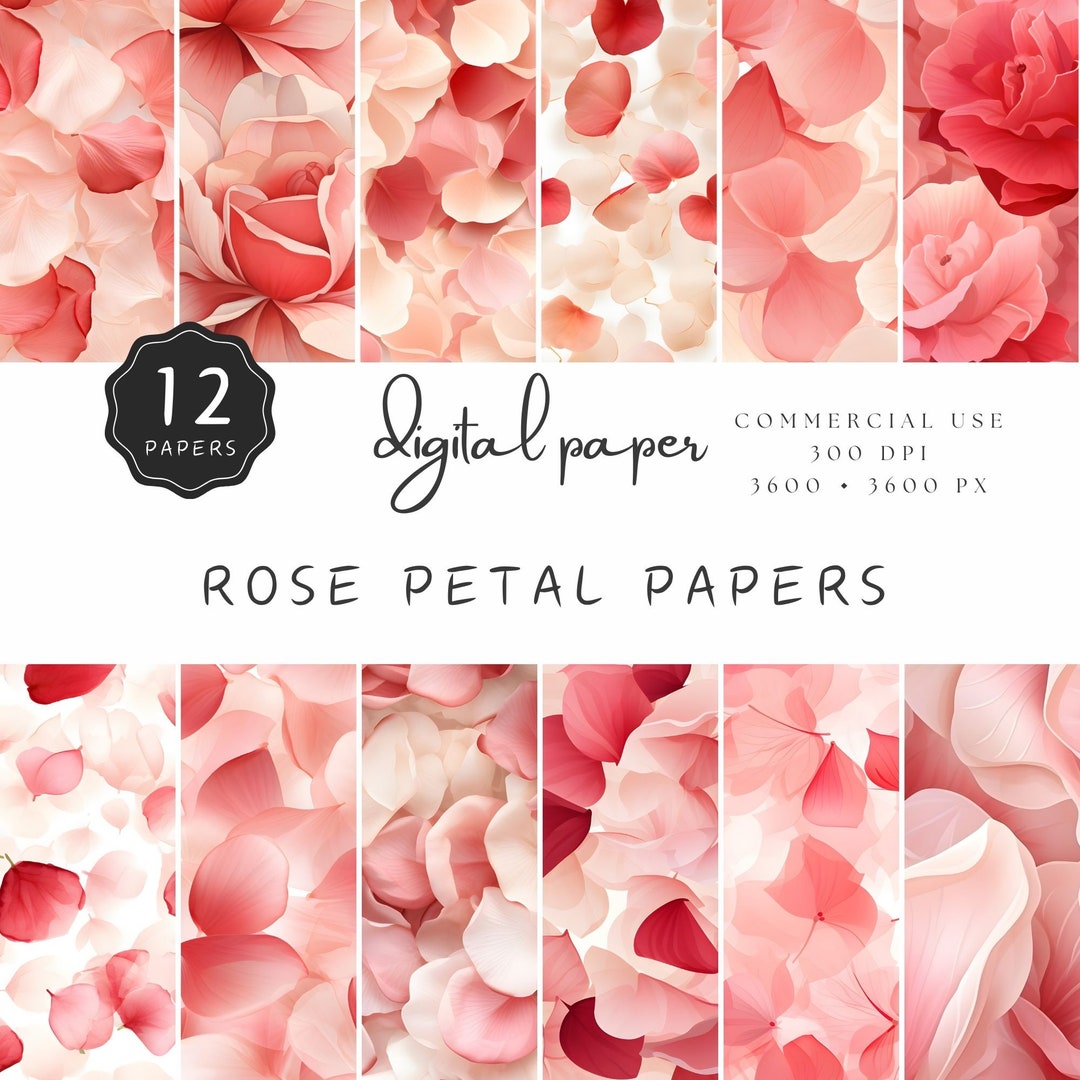 Rose Petal Papers, Watercolor Clipart Digital Paper, Red Rose Leaves ...