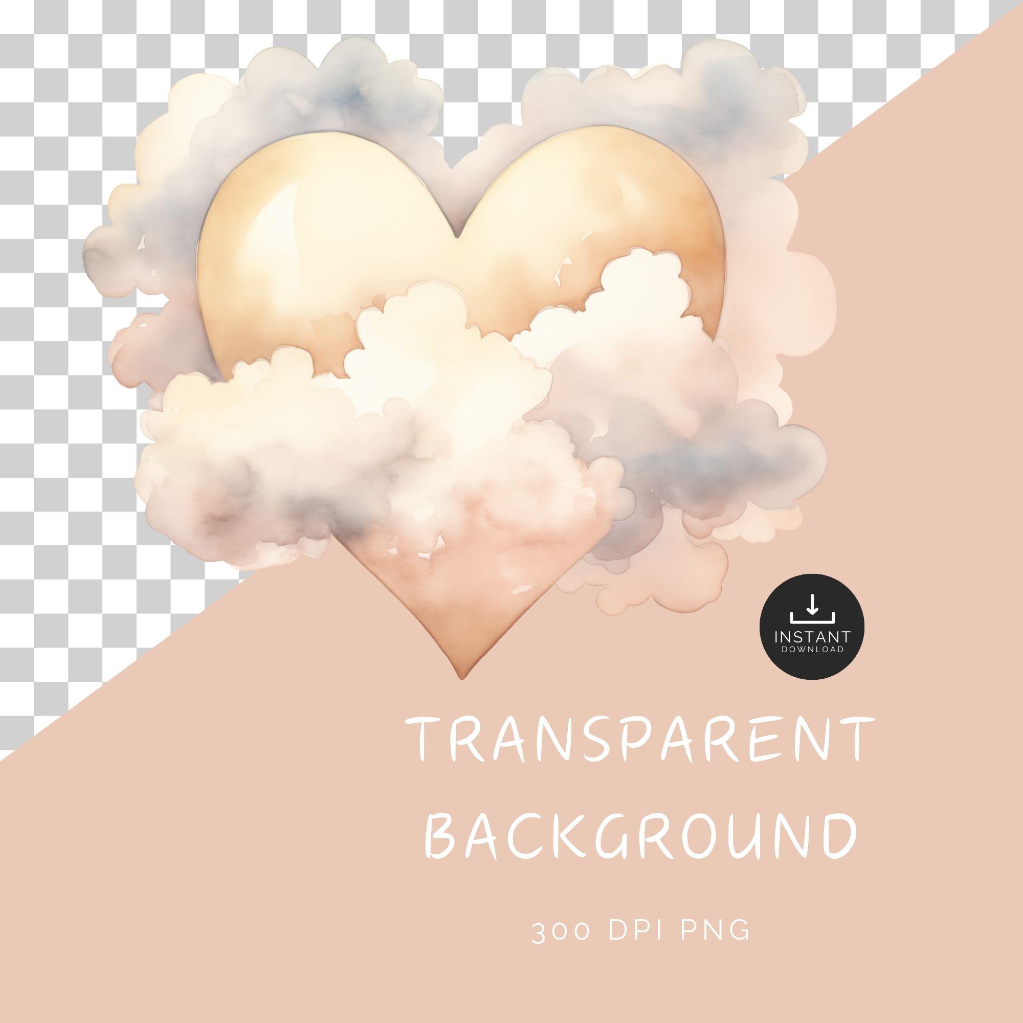 Heart Cloud Png Clipart, Watercolor Glowing Heart Covered in Clouds ...