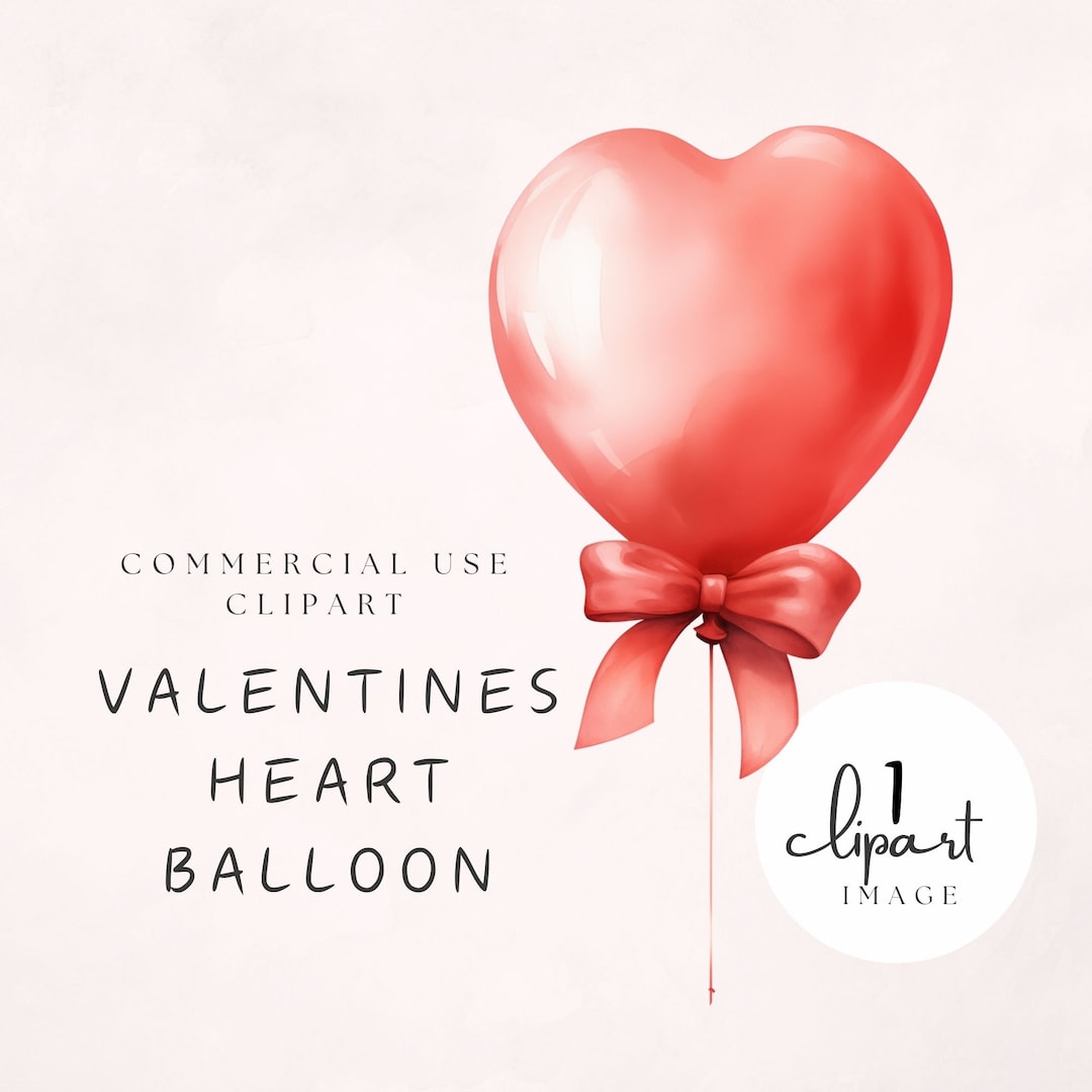 Valentines Heart Balloon Watercolor Heart Shaped Red Balloon Clipart ...