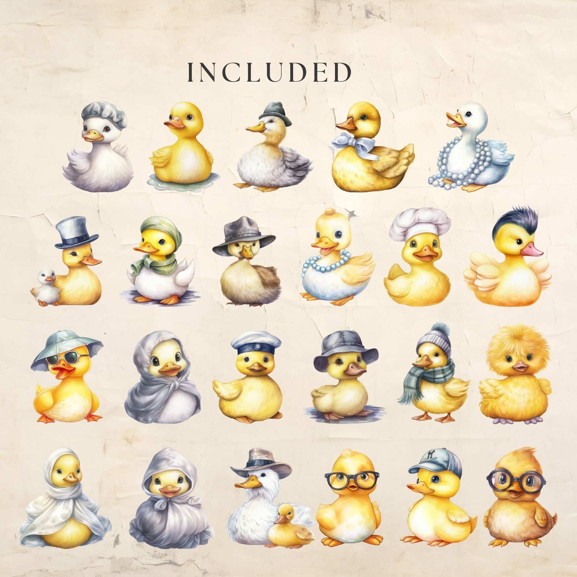 Yellow Ducks Clipart, Watercolor Funny Duck Family Graphics, Pastel ...