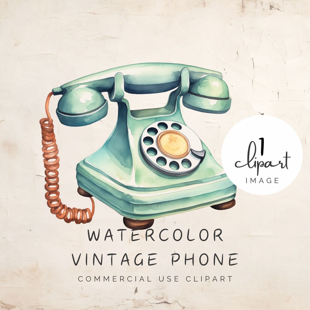 Watercolor Vintage Phone Clipart, Rotary Phone Nerdy Illustration, Last ...
