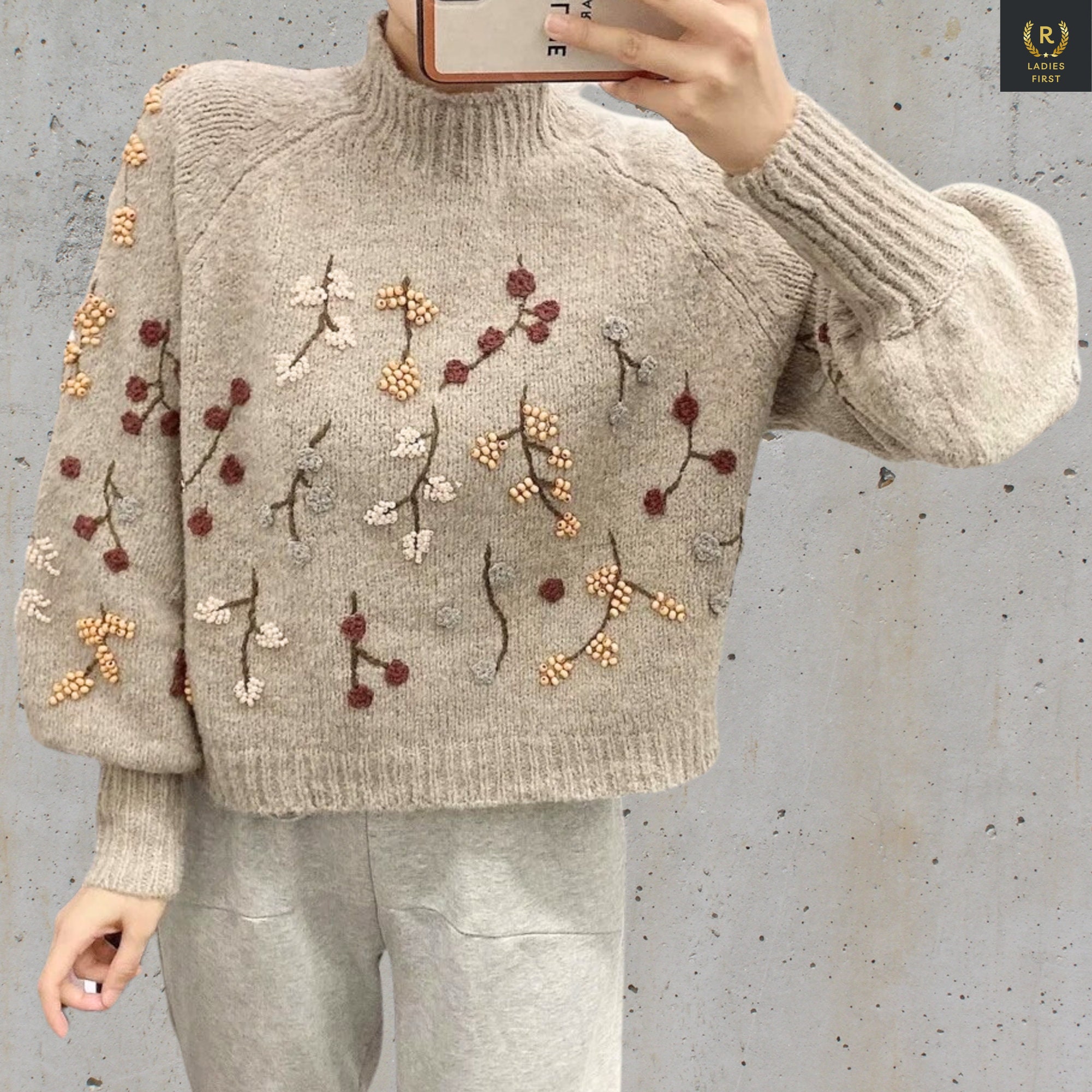Buy Flower Sweater, Floral Embroidered Knitted Sweater, Gray Vintage ...