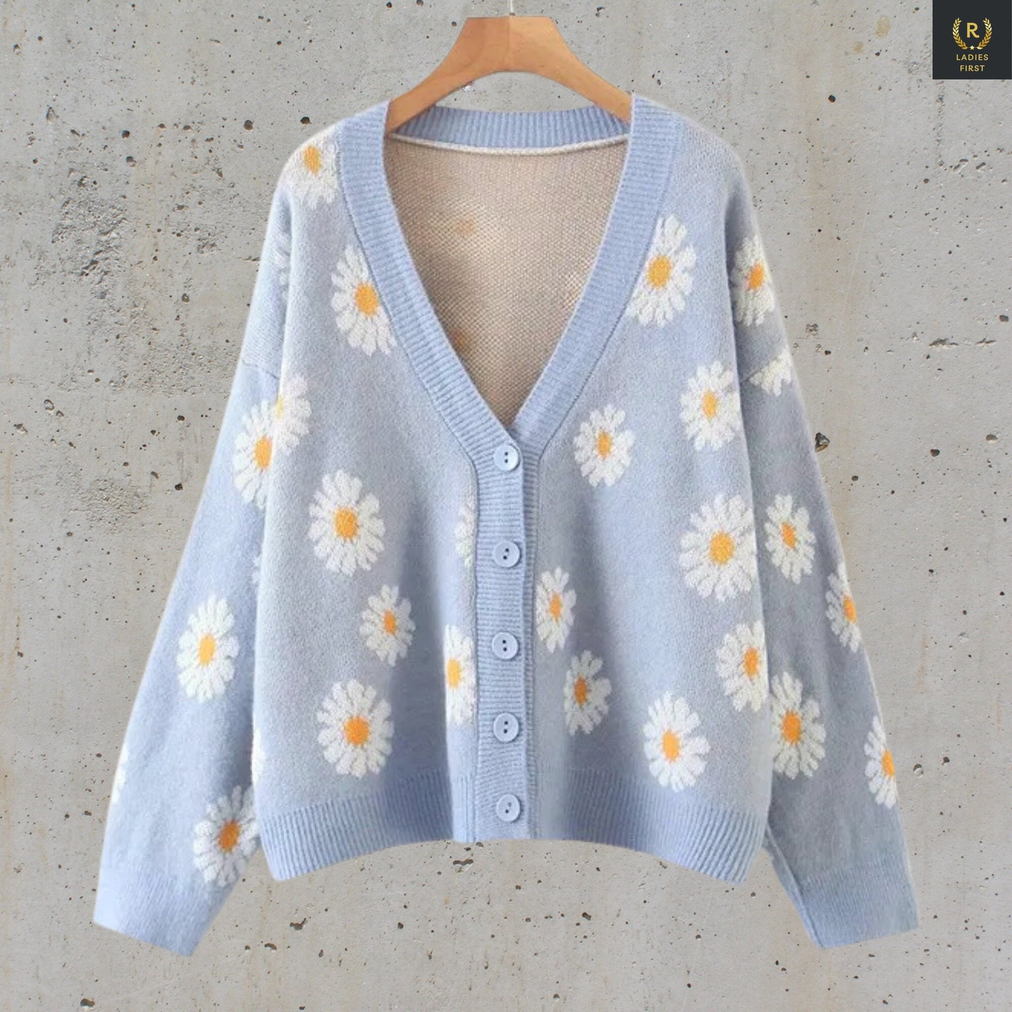 Daisy Flower Cardigan, Knitted Cardigan, Floral Pattern Cardigan ...