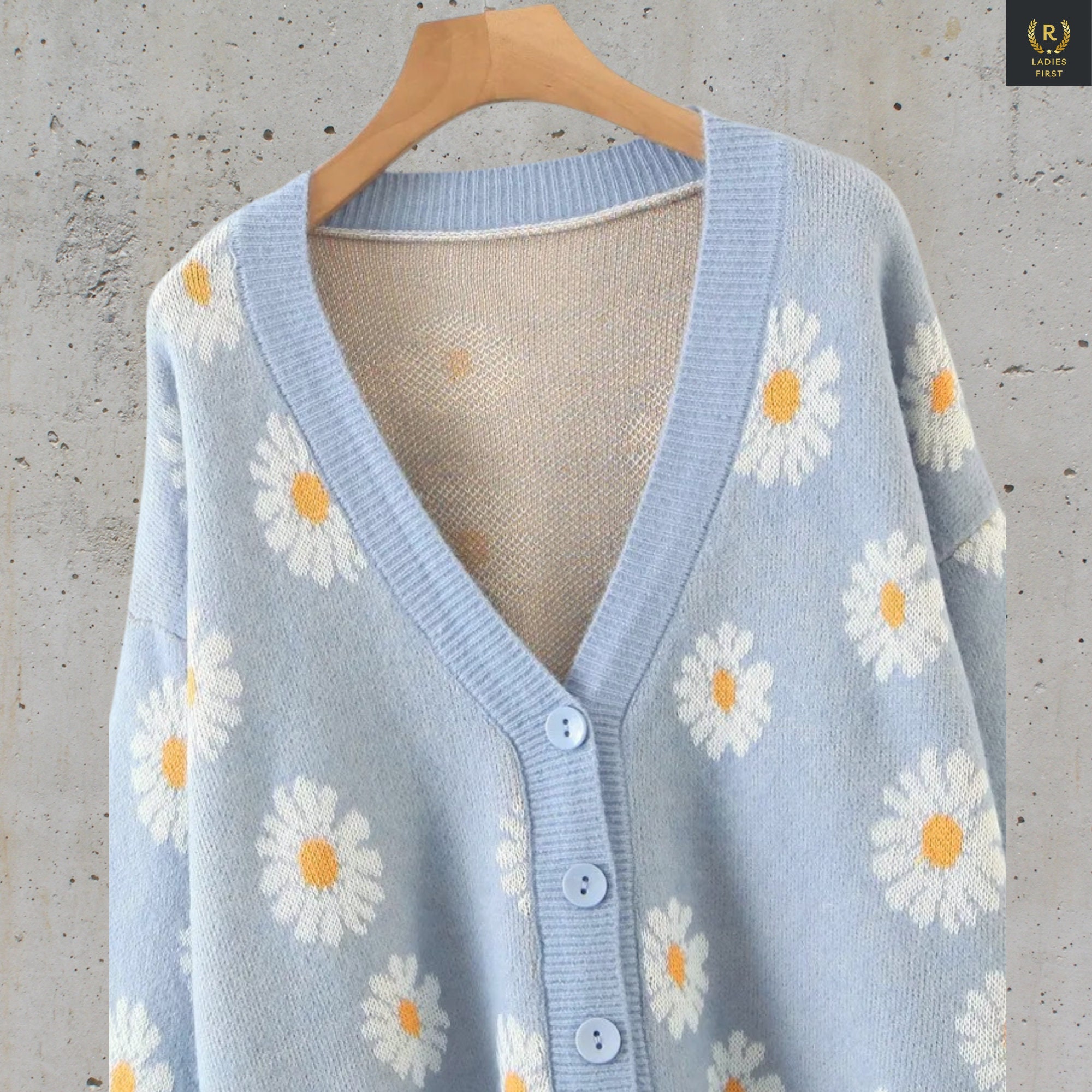 Daisy Flower Cardigan, Knitted Cardigan, Floral Pattern Cardigan ...